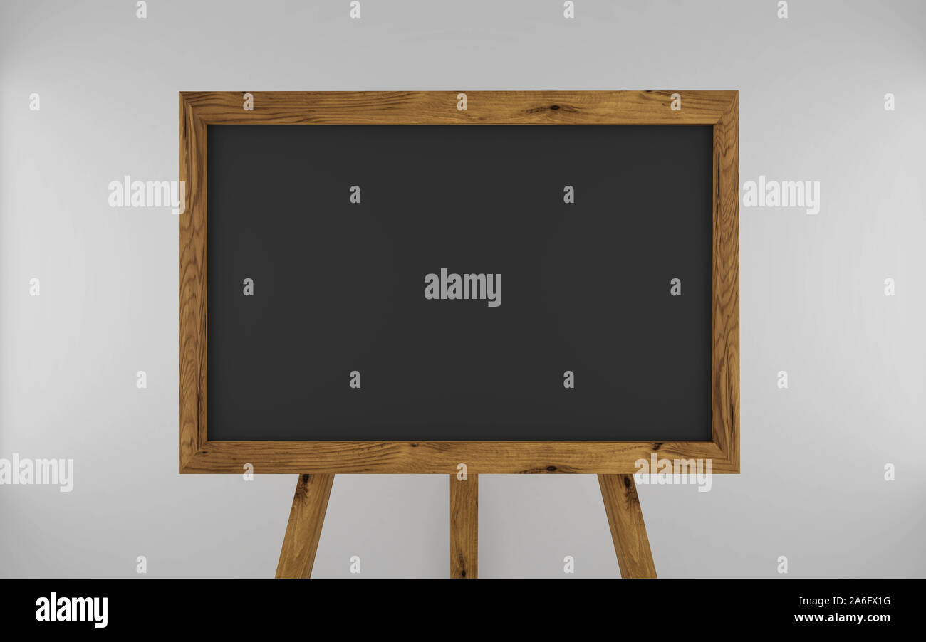 empty blank dark grey chalkboard with wooden frame 3d render ...