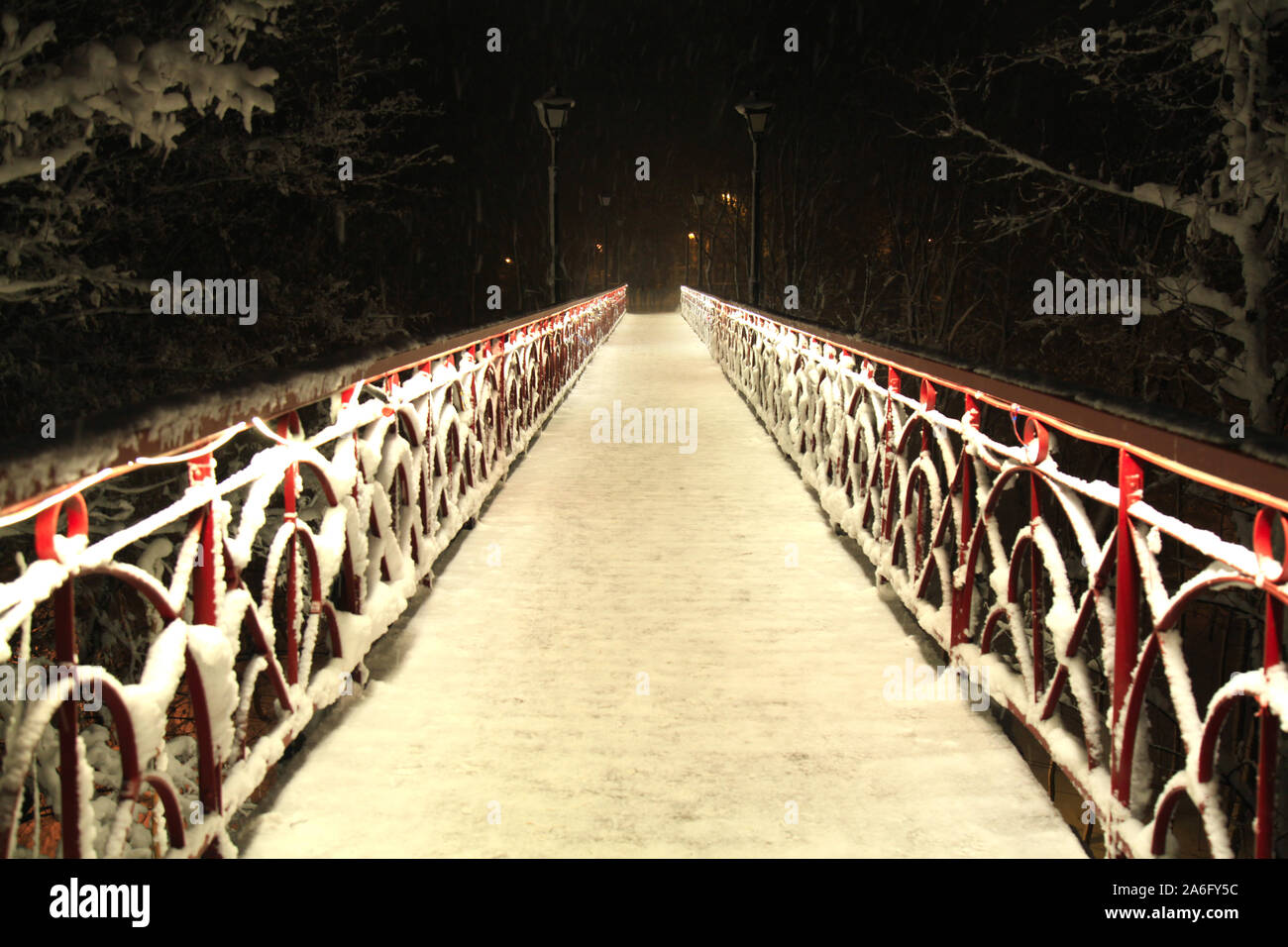 New Year celebration. The bridge into the night. Christmas bridge under ...