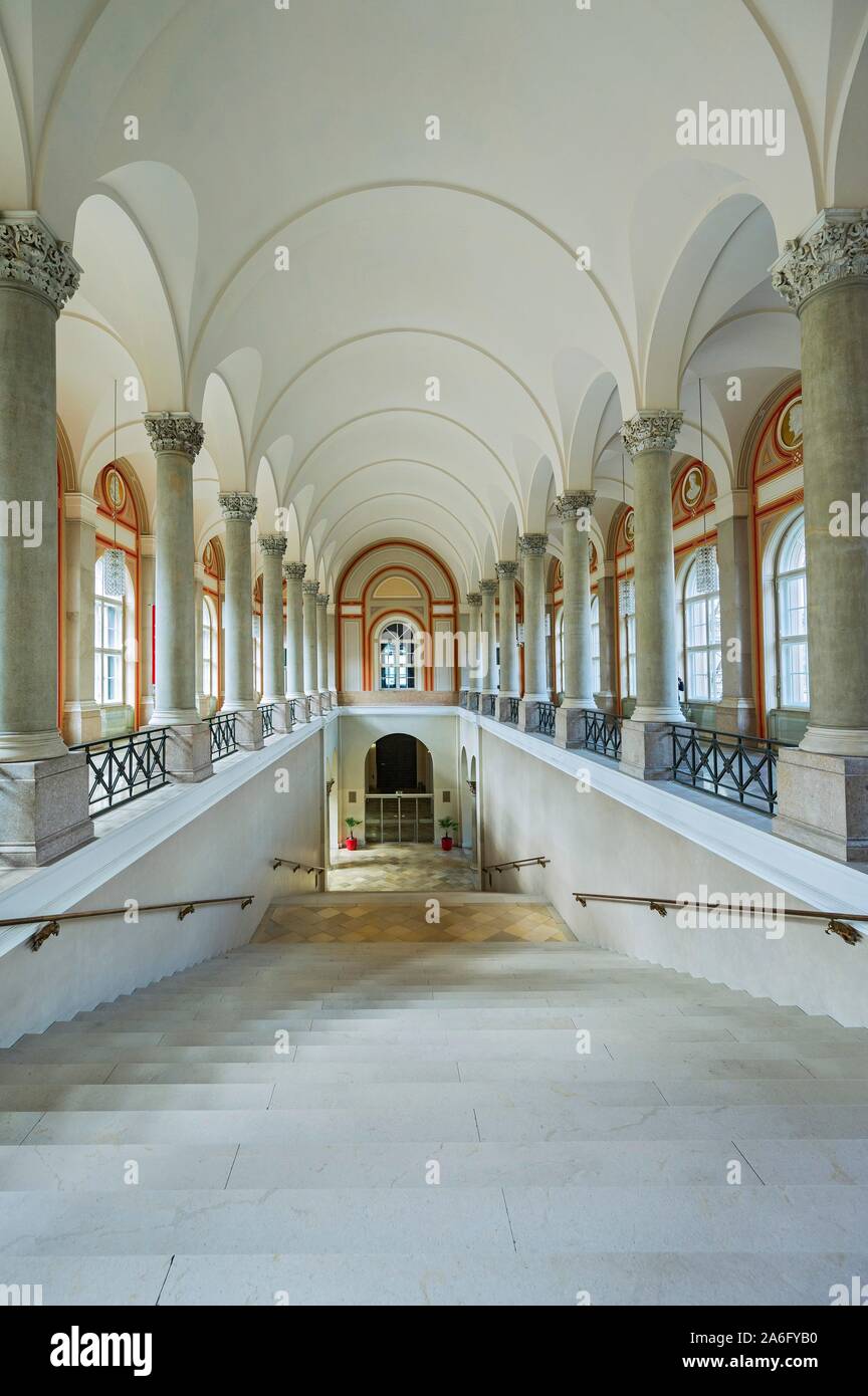 Arcade and main staircase, State Library, Munich, Upper Bavaria ...
