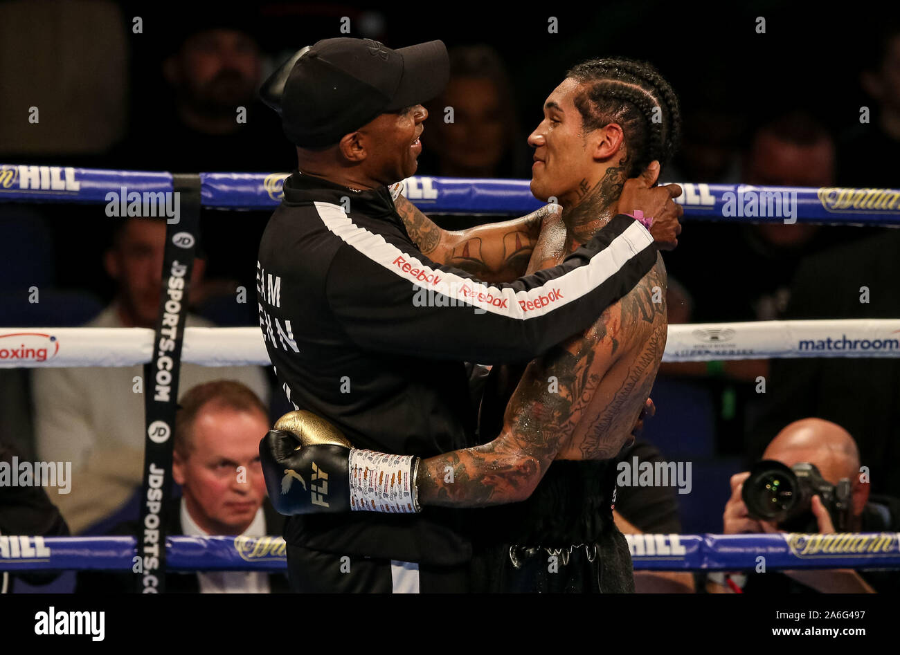 Conor Benn (right) celebrates with Nigel Benn after his WBA Continental ...