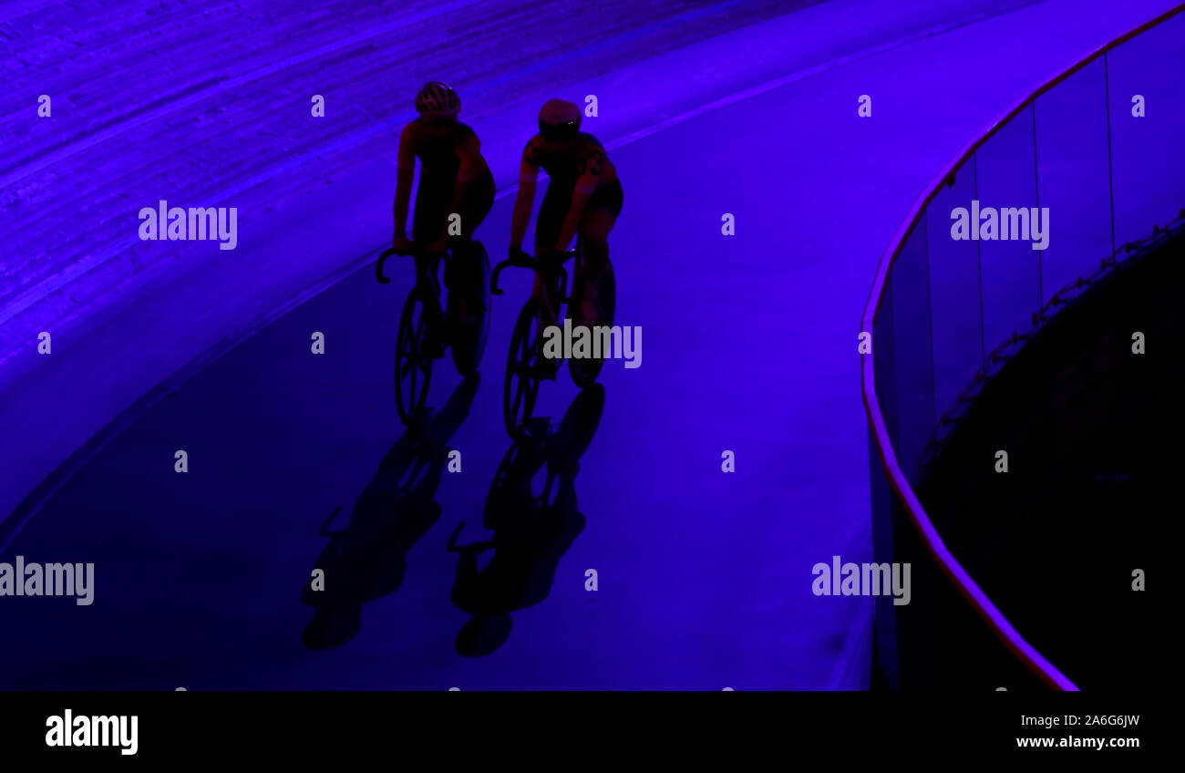 A Silhouette of riders during day five of the Phynova Six Day Cycling ...