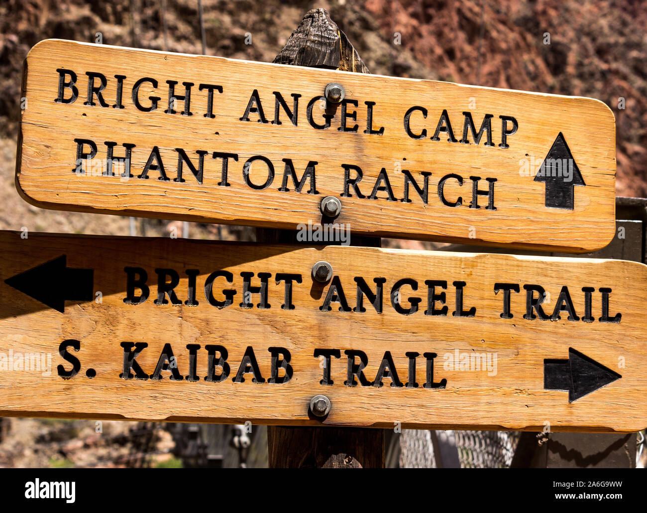 Directional hiking trail sign at bottom of Grand Canyon for Bright ...