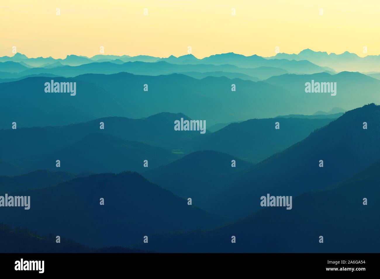 Contour tops of Alps mountain. Panorama the Austria part of Alps and ...