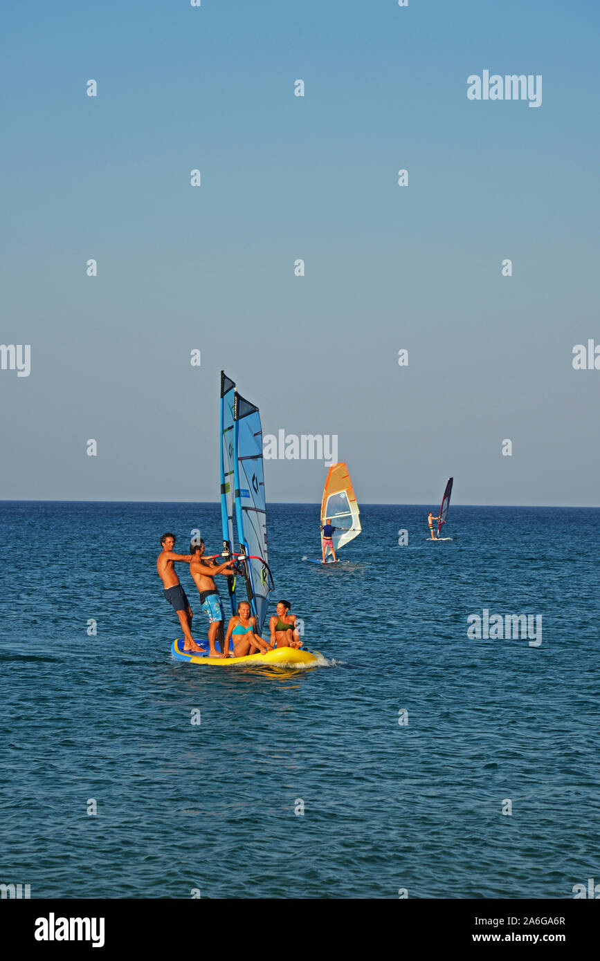 People windsurfing at Kouremenos bay, Lasithi, Crete, Greece Stock ...