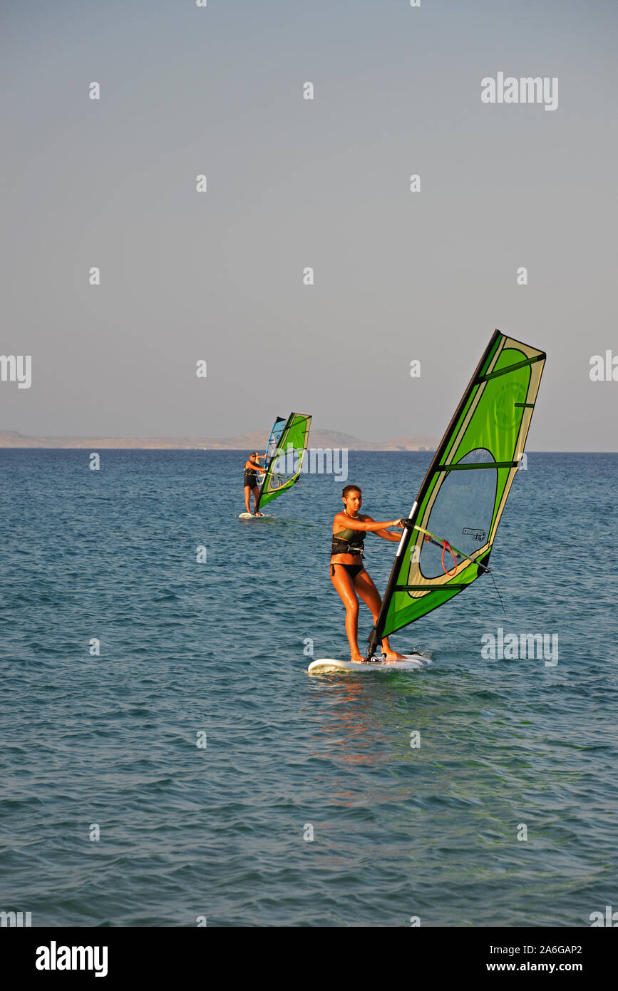 People windsurfing at Kouremenos bay, Lasithi, Crete, Greece Stock ...