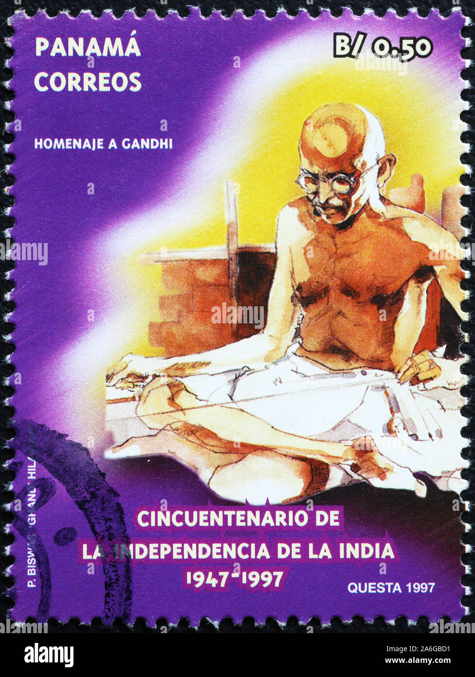 Mahatma Gandhi on postage stamp of Panama Stock Photo - Alamy