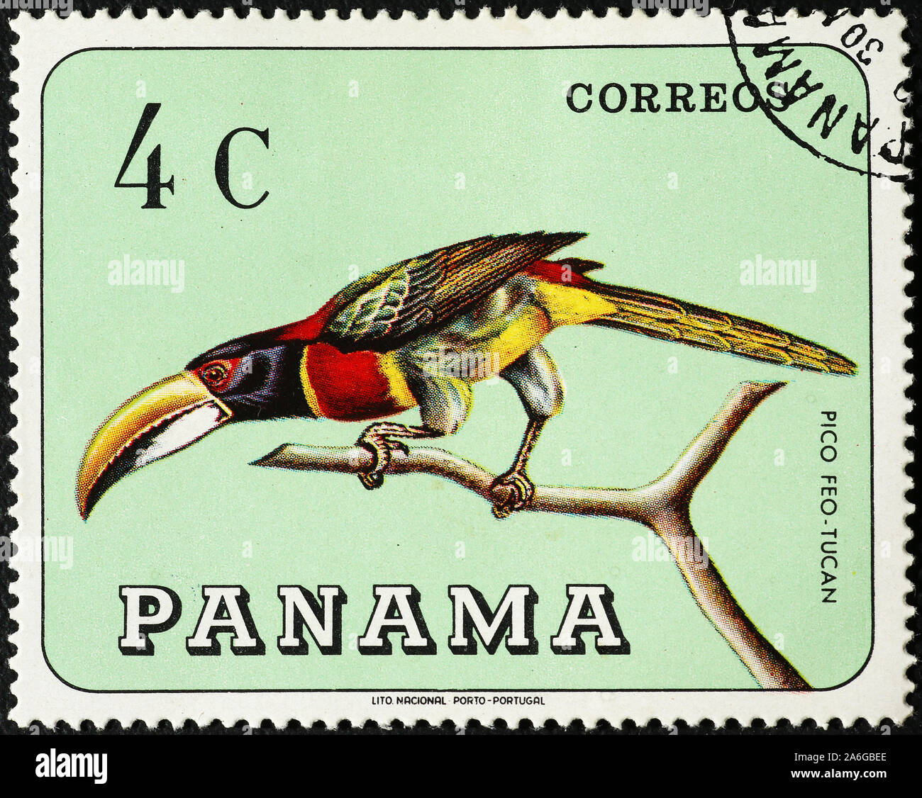 Toucan on vintage postage stamp of Panama Stock Photo - Alamy
