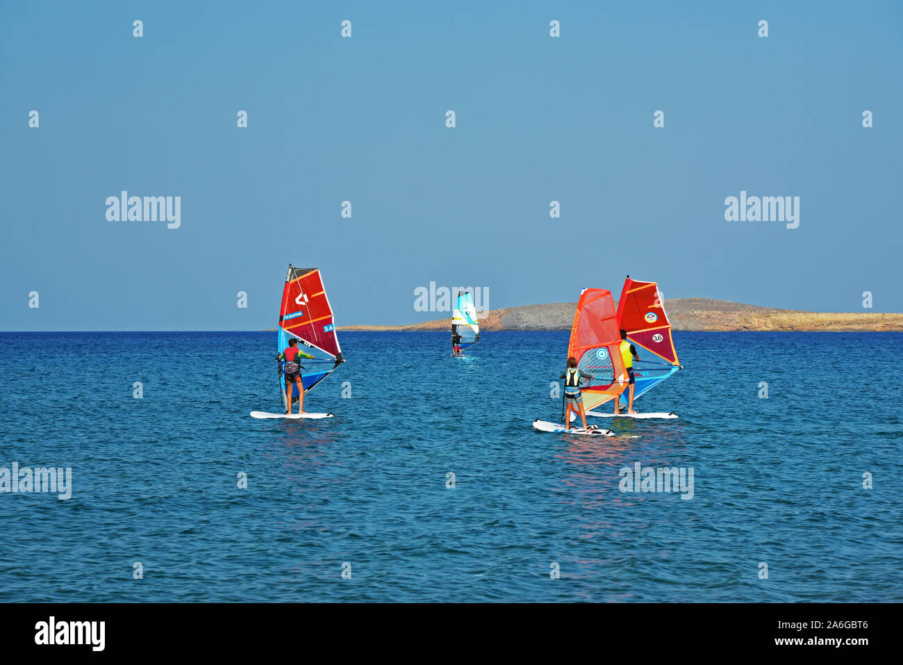 People windsurfing at Kouremenos bay, Lasithi, Crete, Greece Stock ...