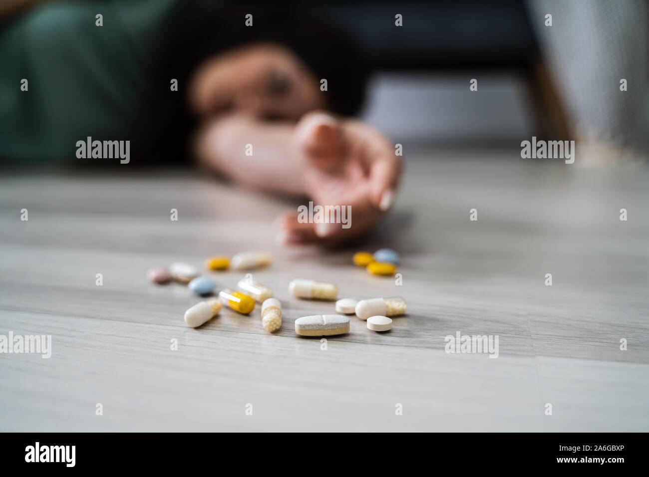 Drug Addicted Woman Reaching For Medication At Home Stock Photo - Alamy