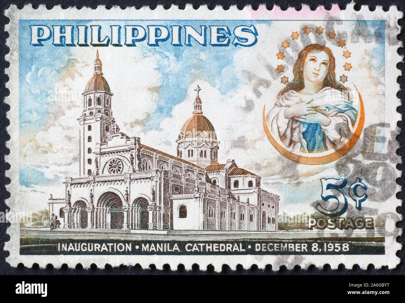 Manila cathedral on postage stamp of Philippines Stock Photo - Alamy