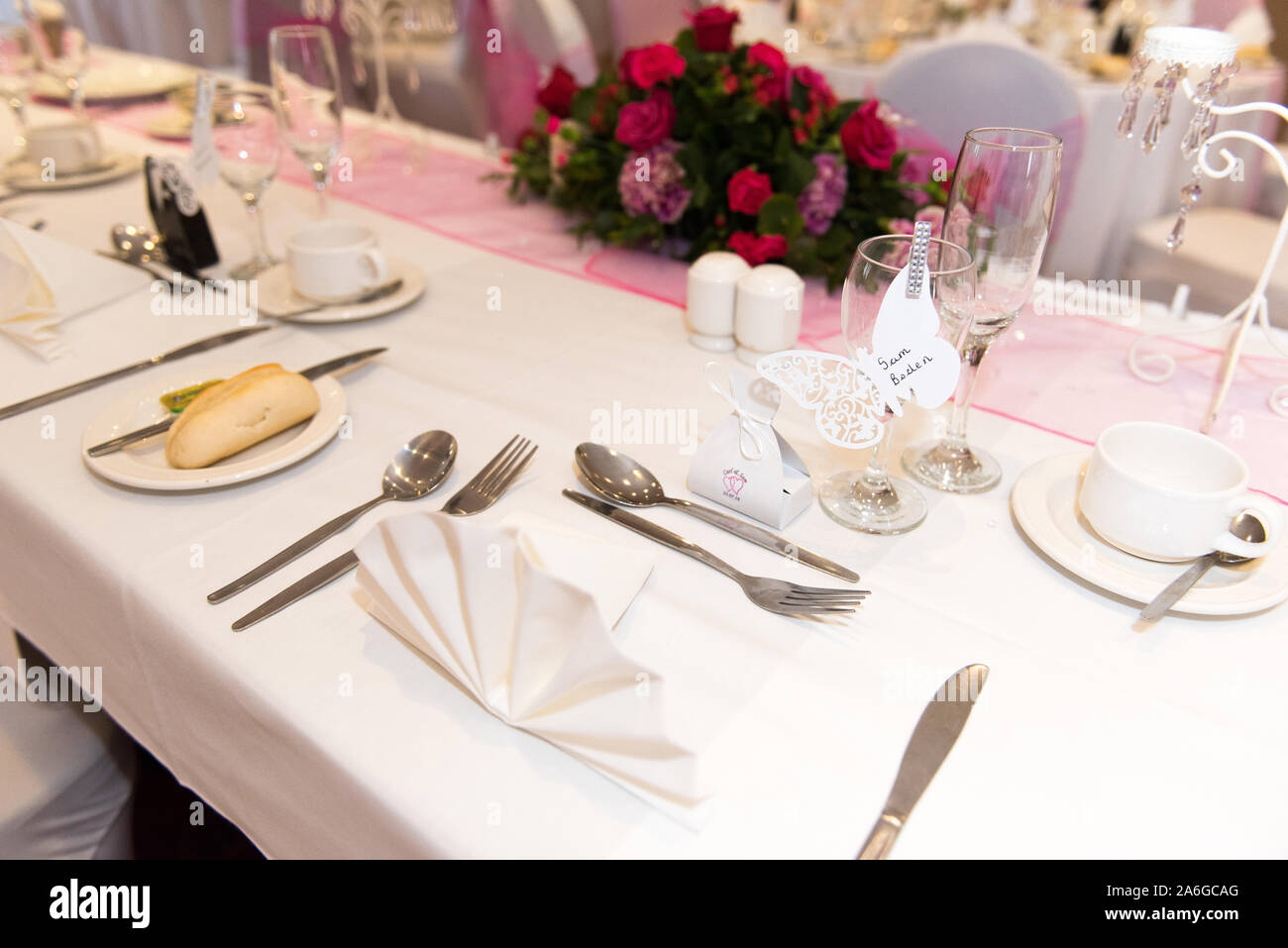 Tables and venue all set for the wedding breakfast prior to the guests ...