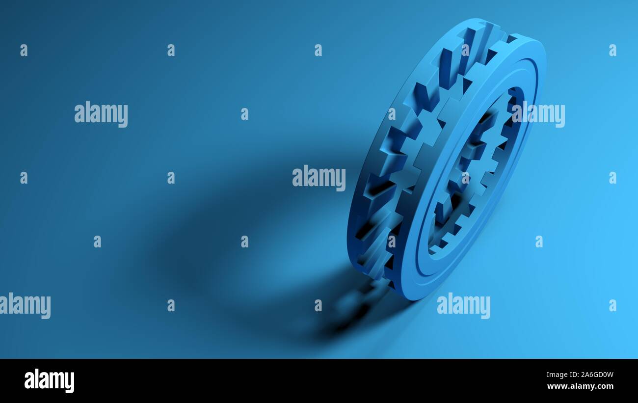 Blue Mating gears on blue background - 3D rendering illustration Stock ...
