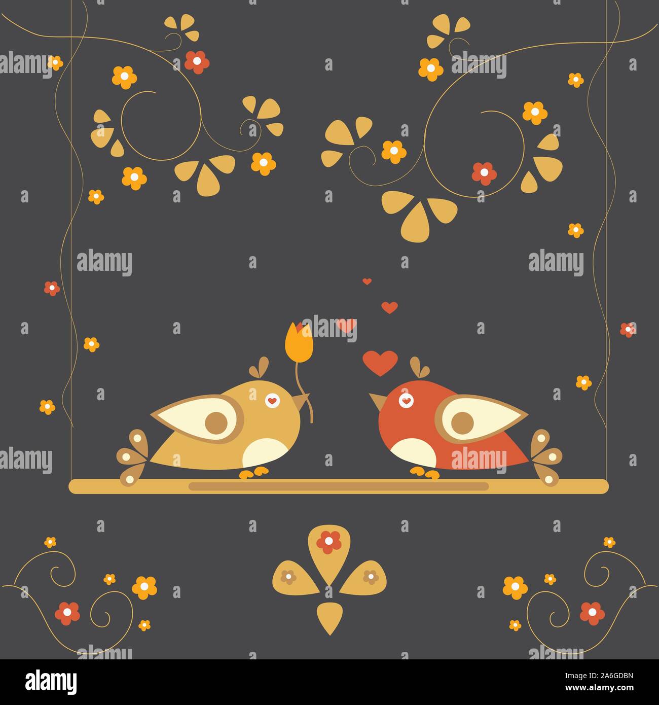 Love Bird Tree. Vector Card for Valentine Day. Vector Illustration ...