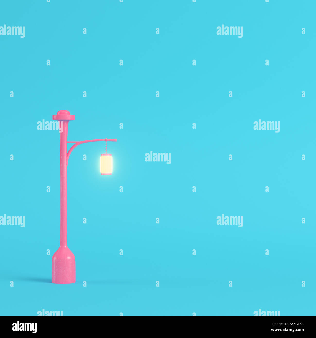 Pink street light on bright blue background in pastel colors ...