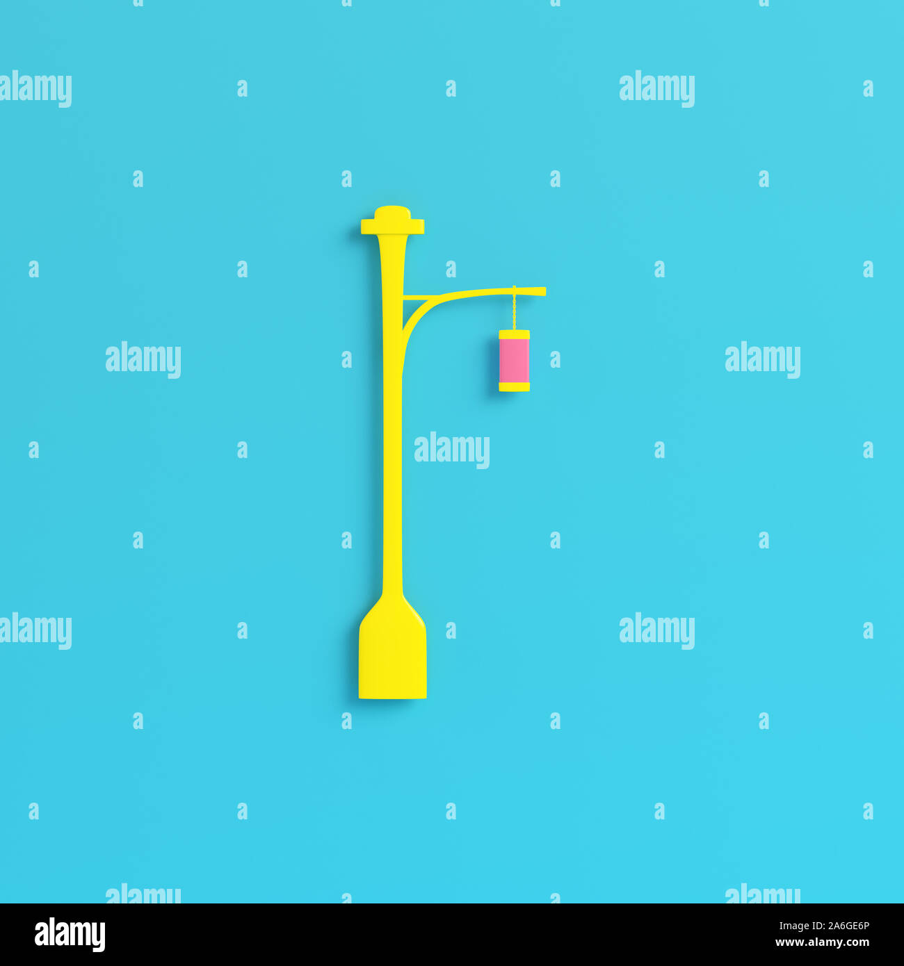 Yellow street light on bright blue background in pastel colors ...