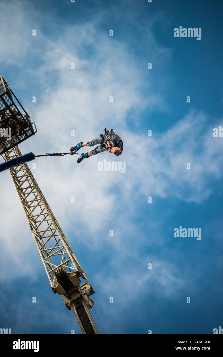 Clacton on sea, Essex, A bungee jumping charity day at the three jays ...