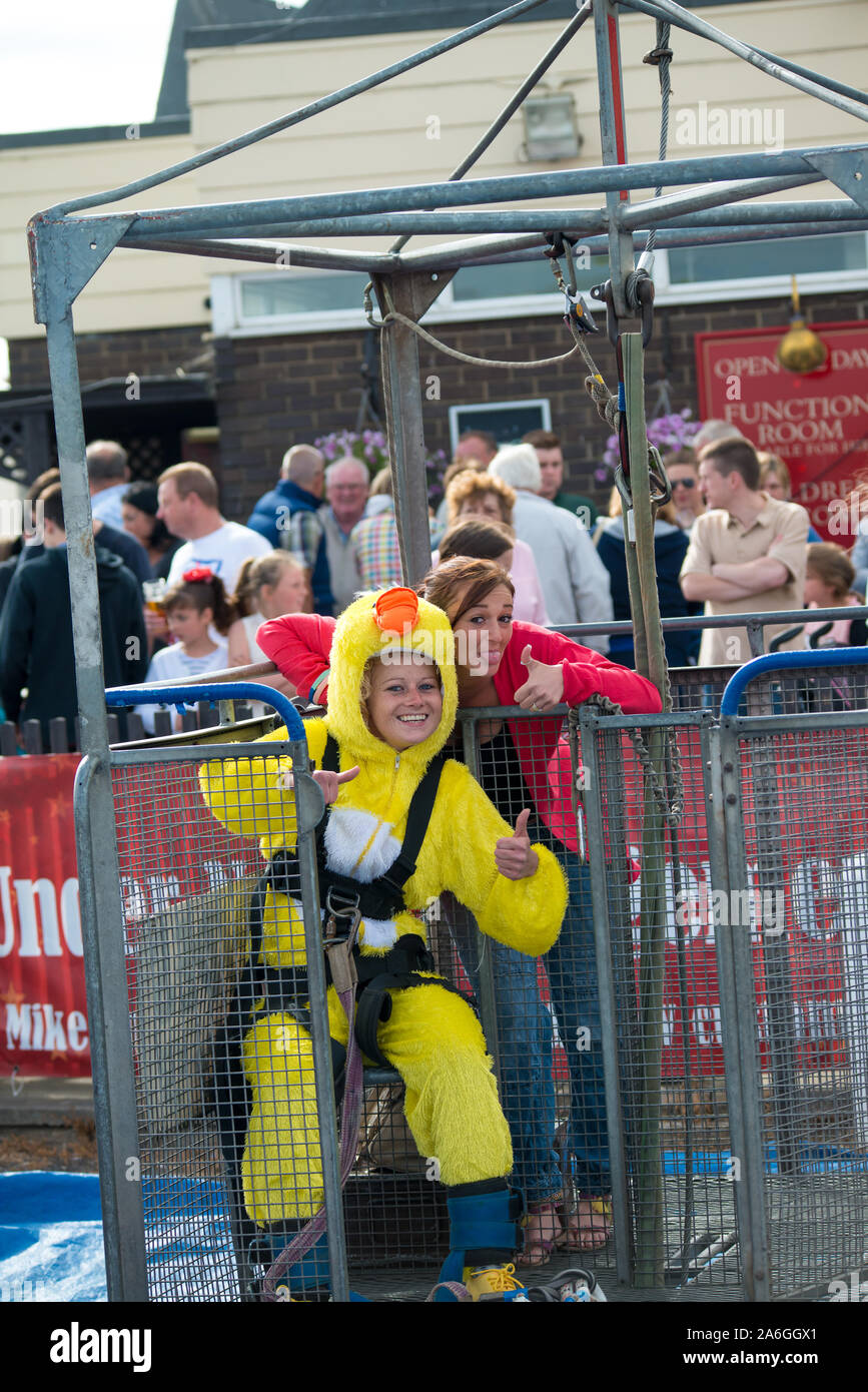 Clacton on sea, Essex, A bungee jumping charity day at the three jays ...