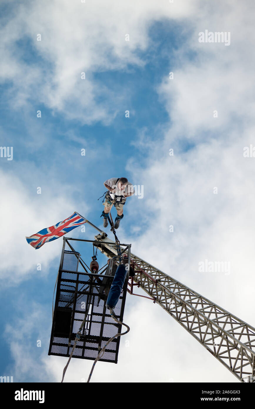 Clacton on sea, Essex, A bungee jumping charity day at the three jays ...