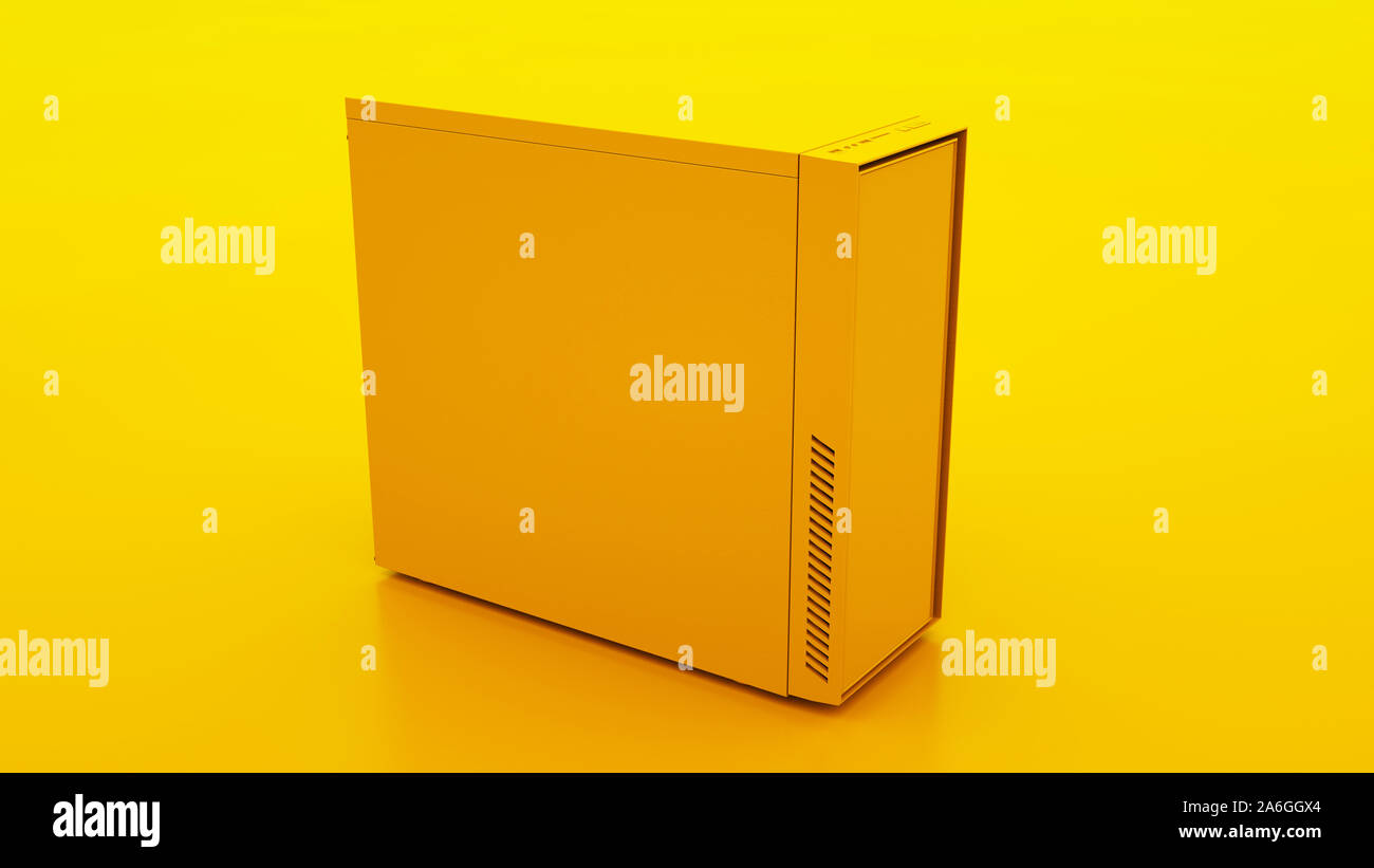 Yellow Case of Computer. Minimal idea concept. 3d illustration Stock ...