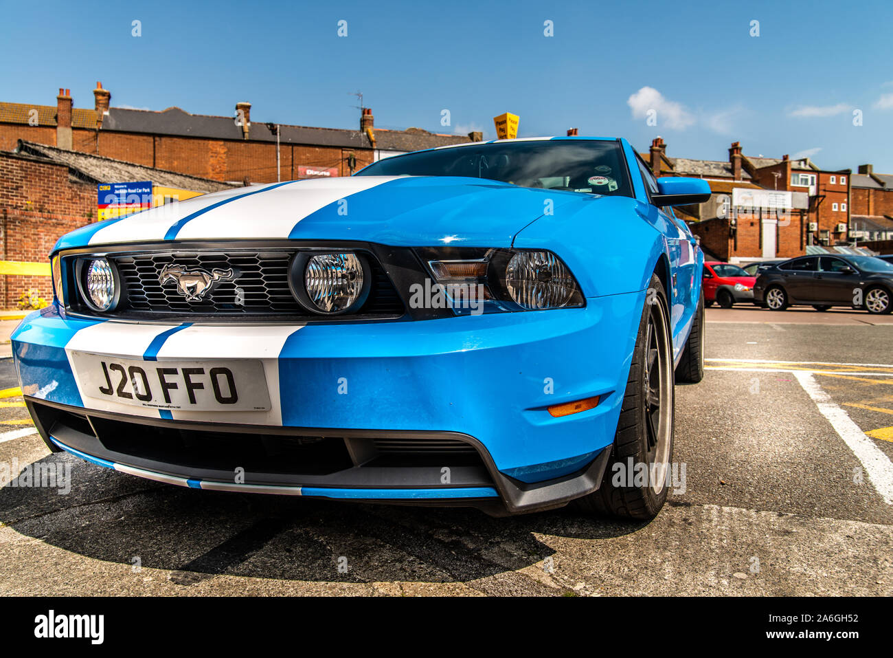 A gorgeous light blue Mustang GT sitting in a car park in Clacton town ...