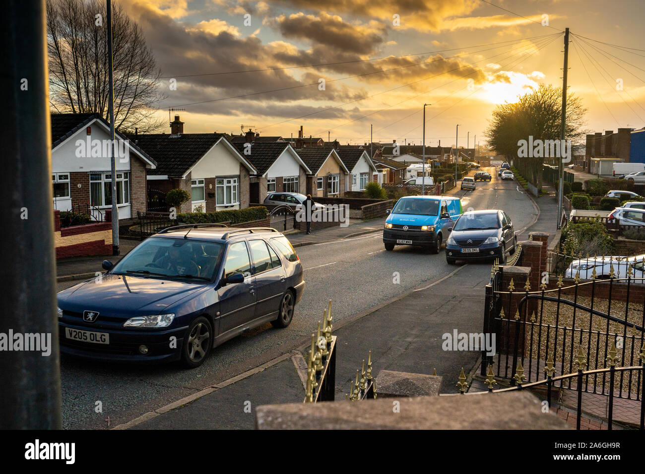 Sunset in Longton by Clarice Cliff Primary School, over a typical ...