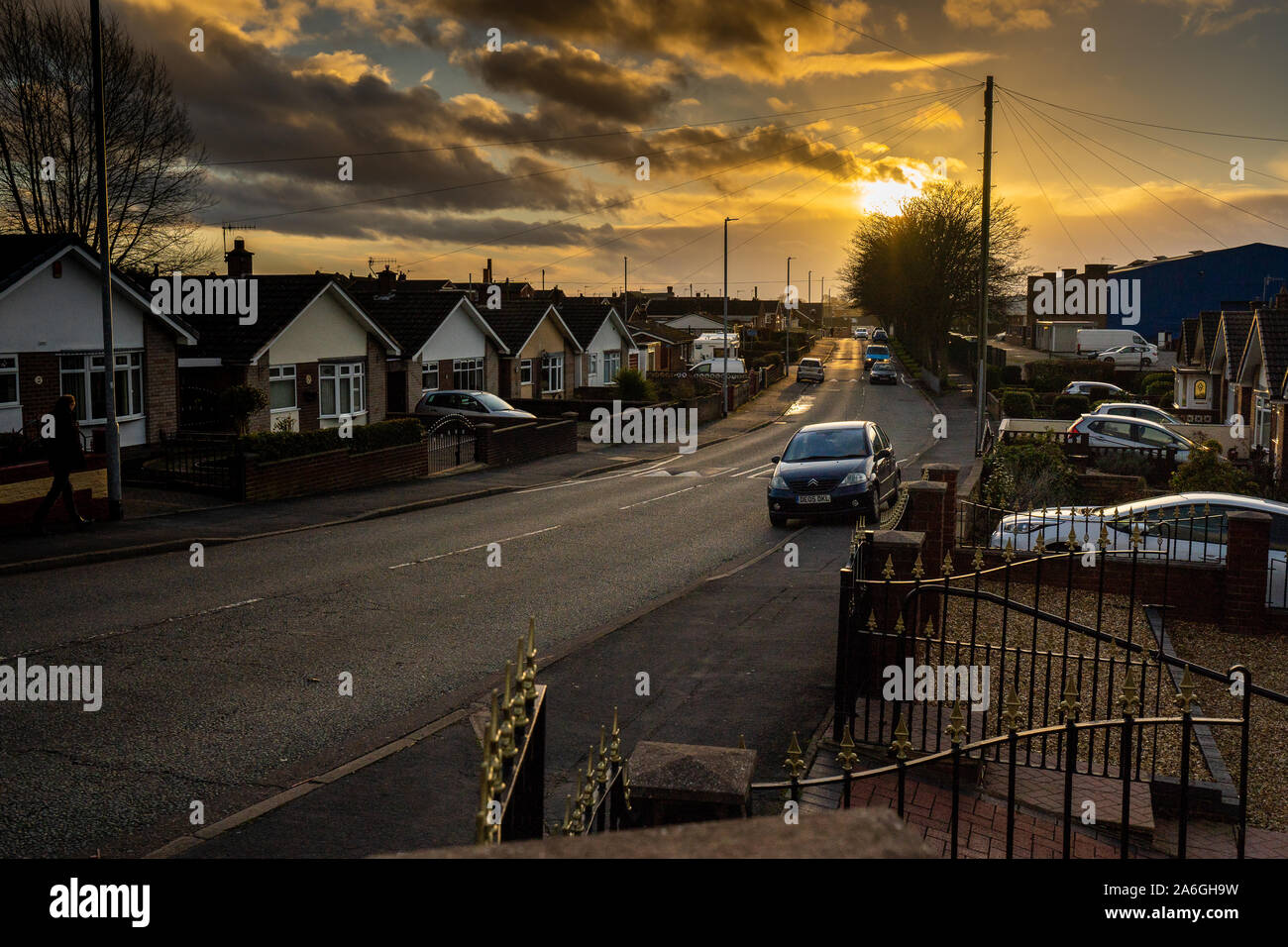 Sunset in Longton by Clarice Cliff Primary School, over a typical ...