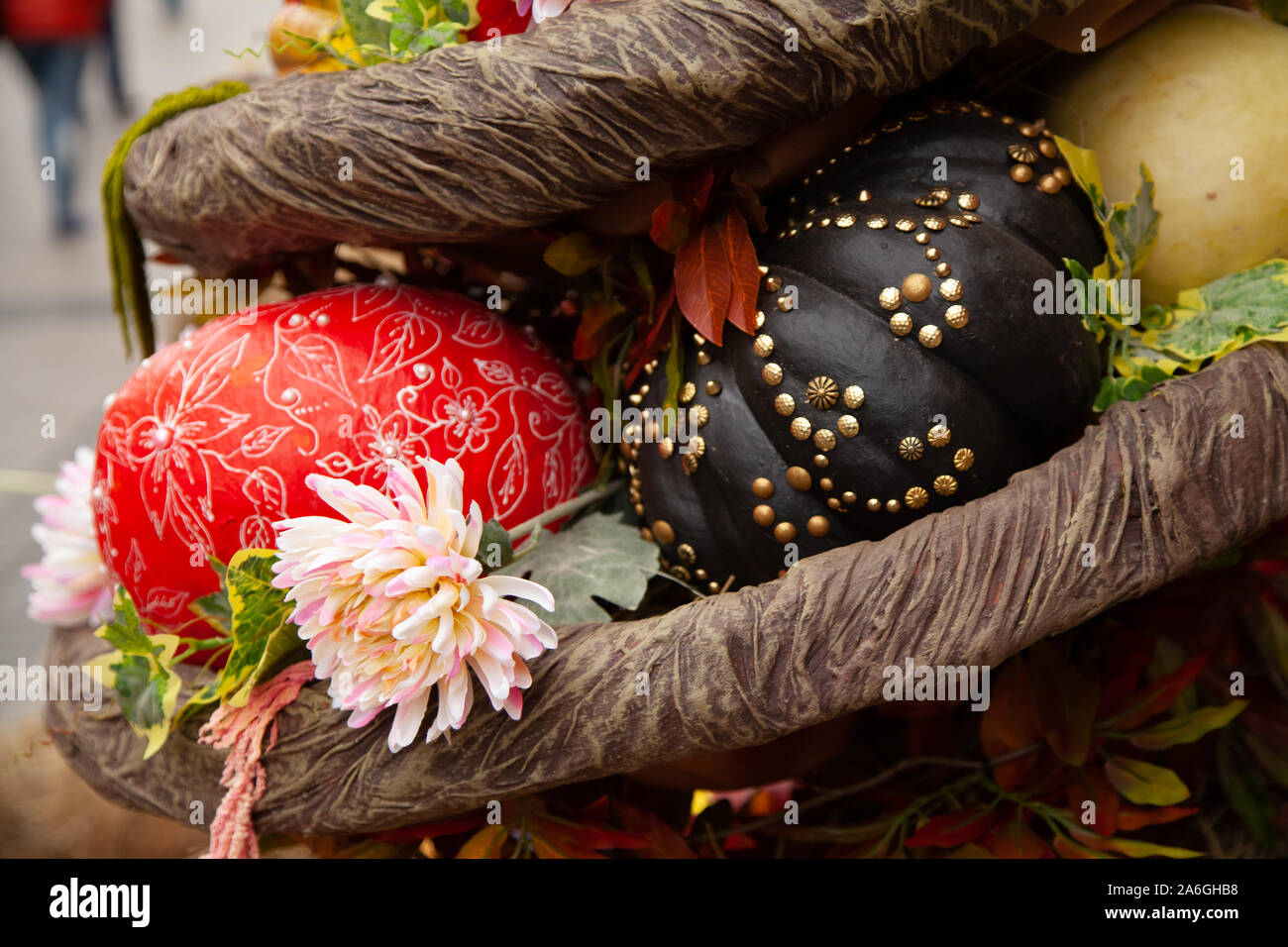 beautiful painted autumn pumpkins at Halloween fair with nobody Stock ...