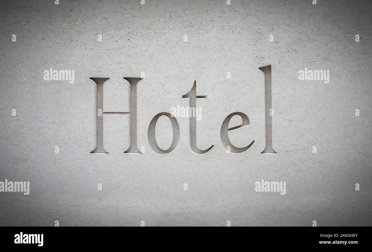 A Sign For A Luxury Contemporary Hotel Engraved In Stone Stock Photo ...