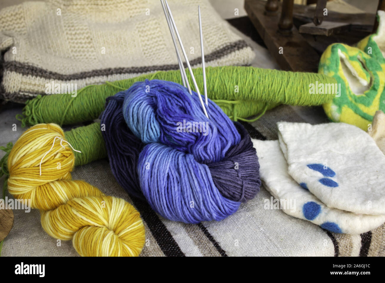 Ball of wool weaving instruments, handicrafts and industry, sewing ...