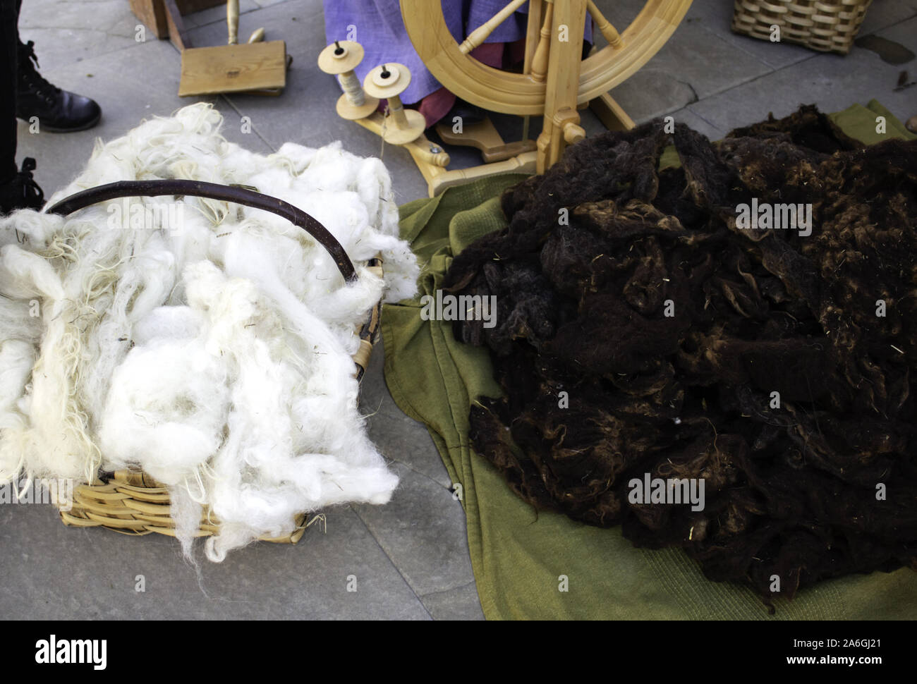Sheep wool for weaving, industry and agriculture, crafts Stock Photo ...