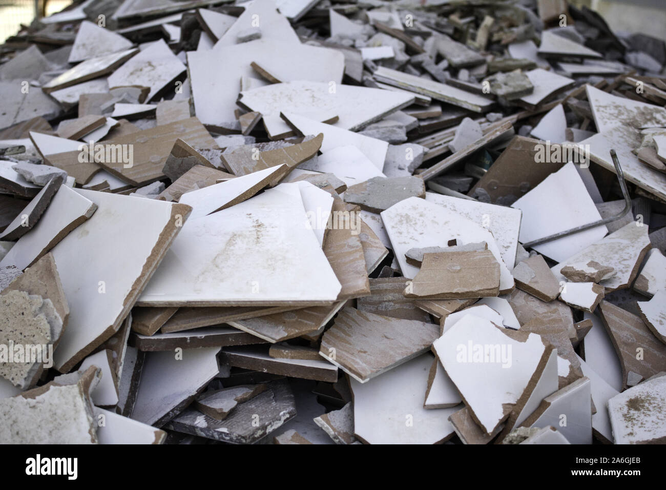 Rubble of tiles in house demolition, construction and architecture ...