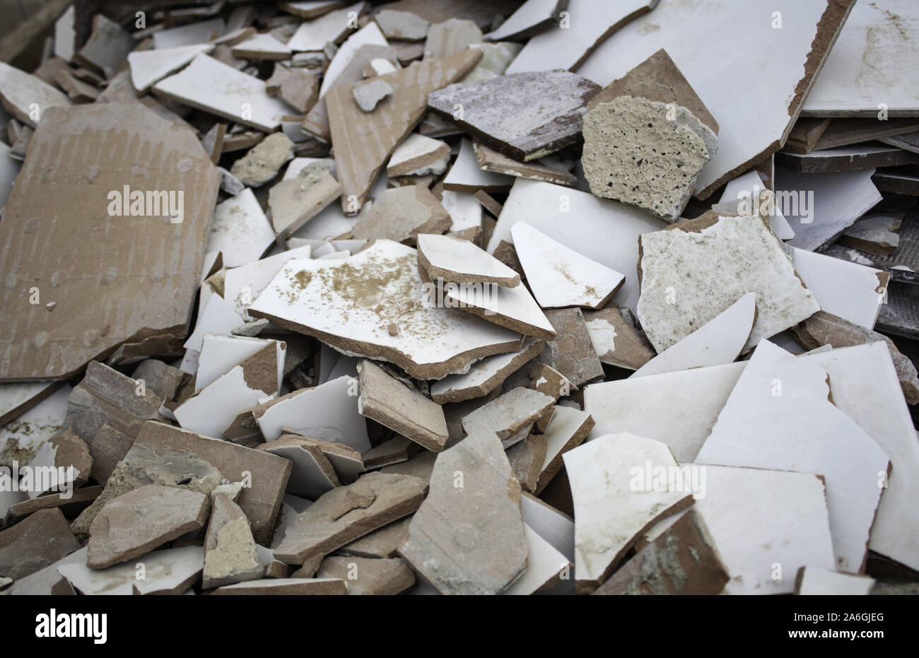 Rubble of tiles in house demolition, construction and architecture ...