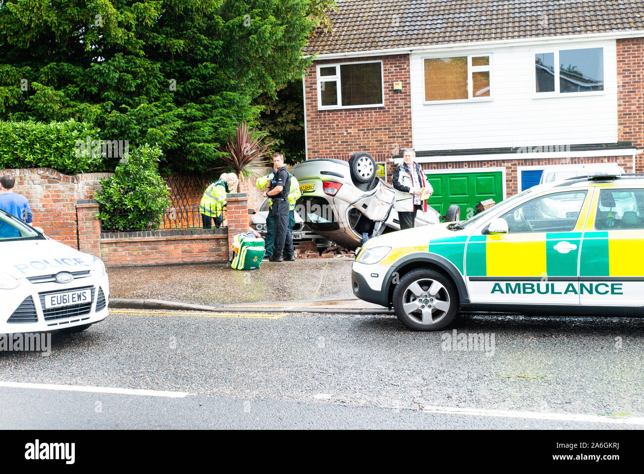 Emergency services on scene at a drink driving accident with an over ...