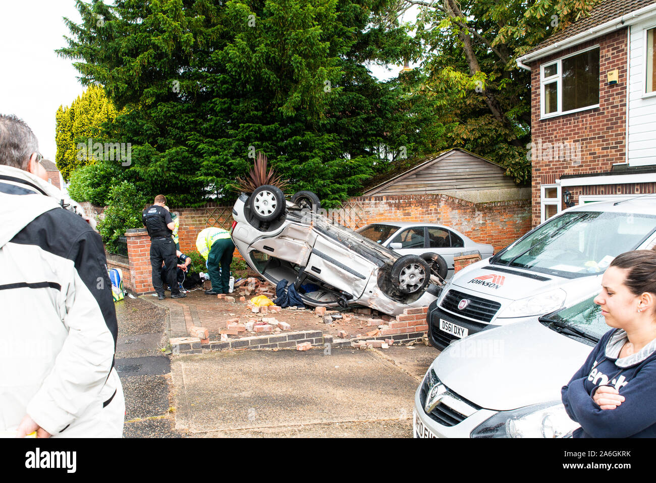Accident emergency services over turned vehicle hi-res stock ...