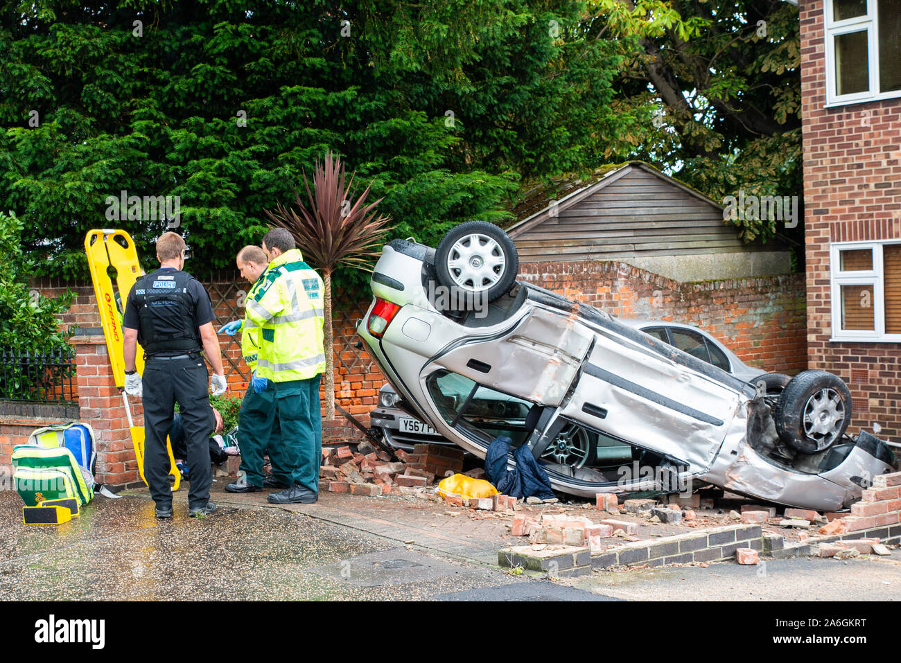 Emergency services on scene at a drink driving accident with an over ...