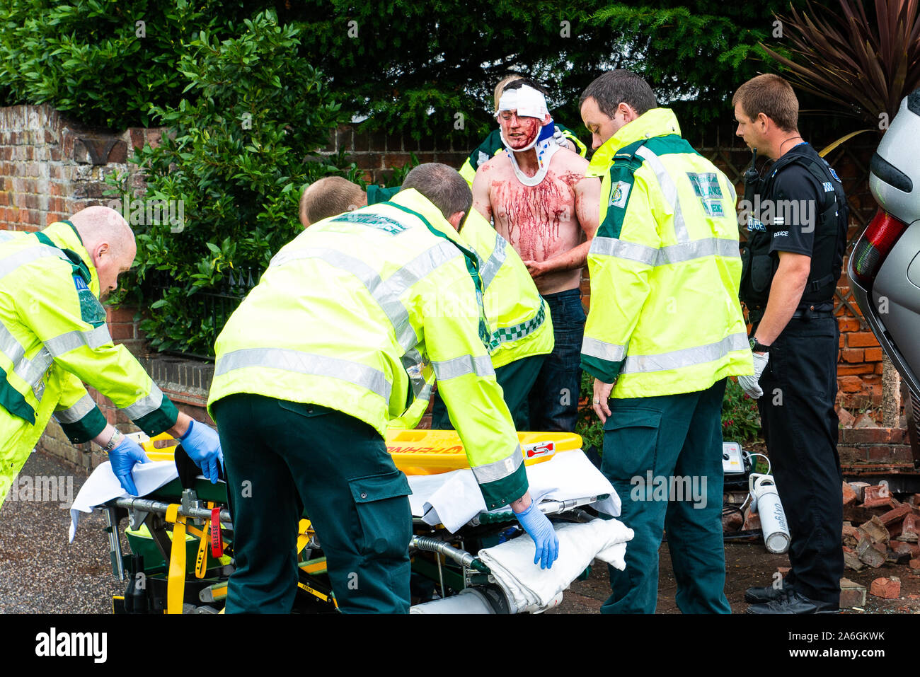 Emergency services on scene at a drink driving accident with an over ...