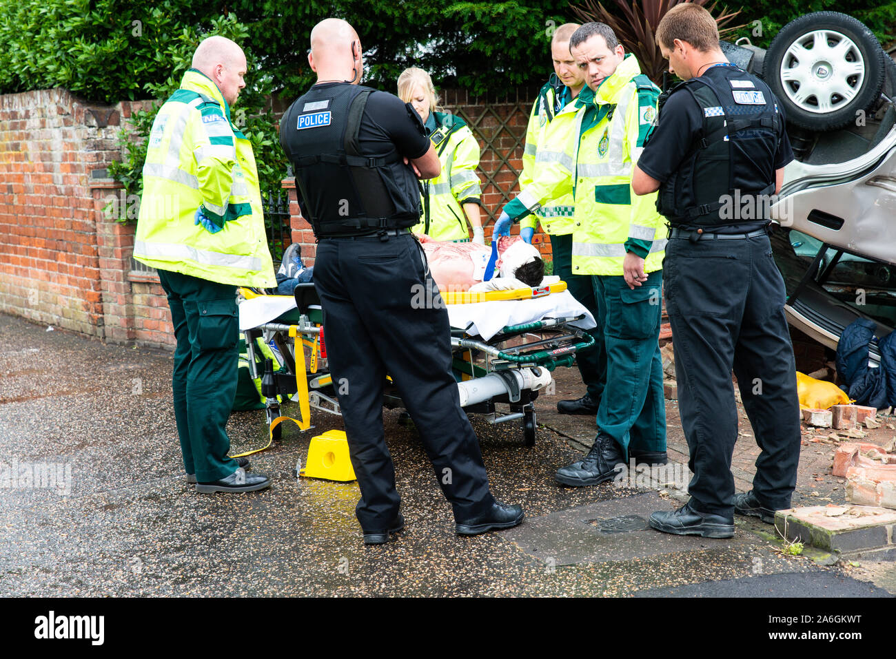 Emergency services on scene at a drink driving accident with an over ...