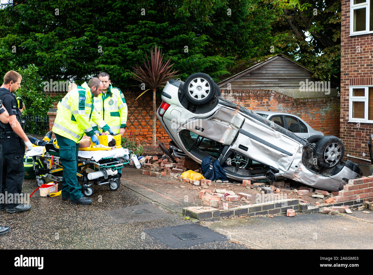 Emergency services on scene at a drink driving accident with an over ...