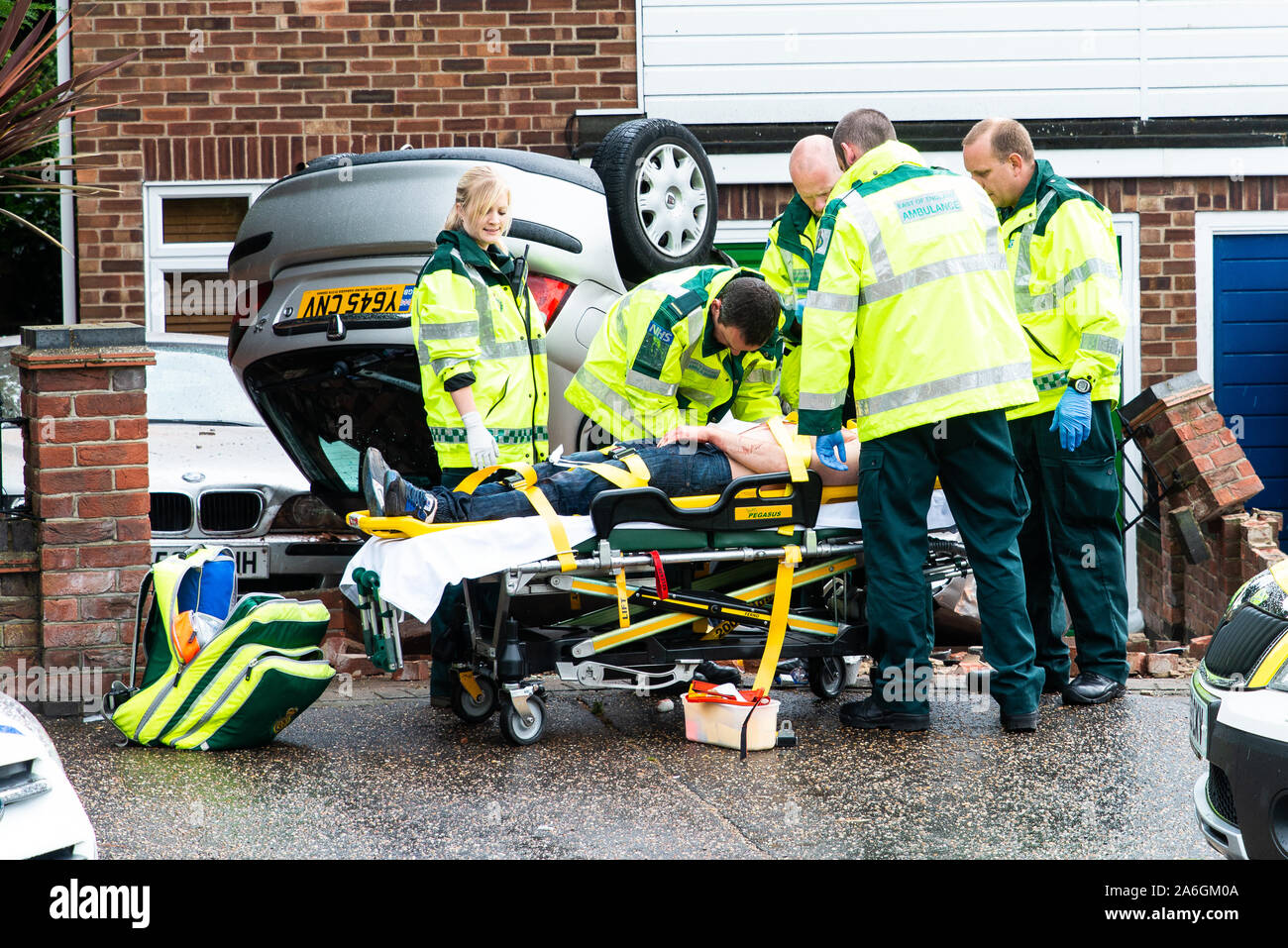 Emergency services on scene at a drink driving accident with an over ...