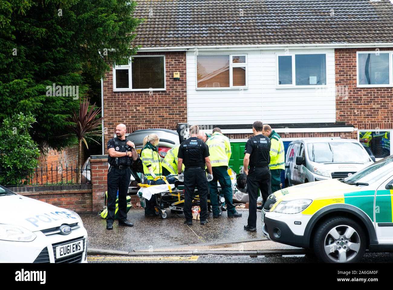 Emergency services on scene at a drink driving accident with an over ...