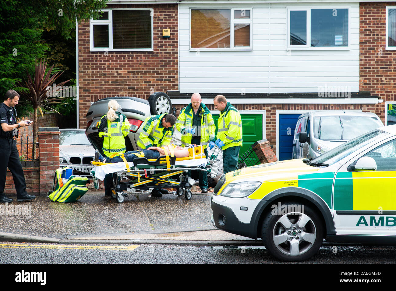Emergency services on scene at a drink driving accident with an over ...