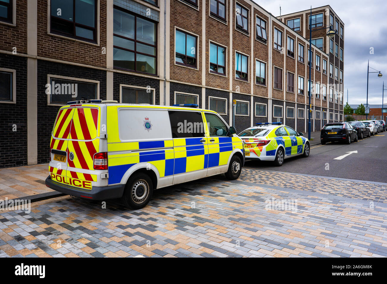 A police car and van outside the One Smithfield Stoke City Council ...