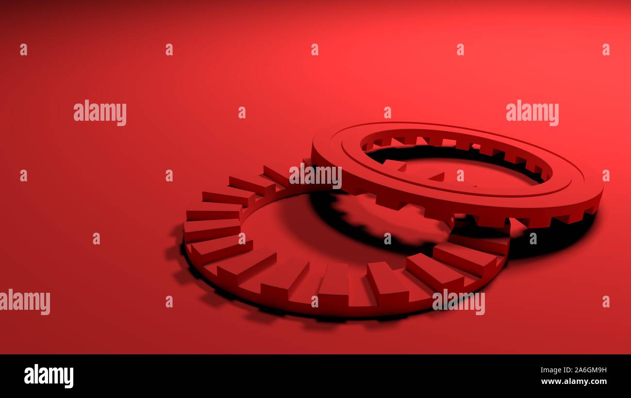 Red gears on red background - 3D rendering illustration Stock Photo - Alamy