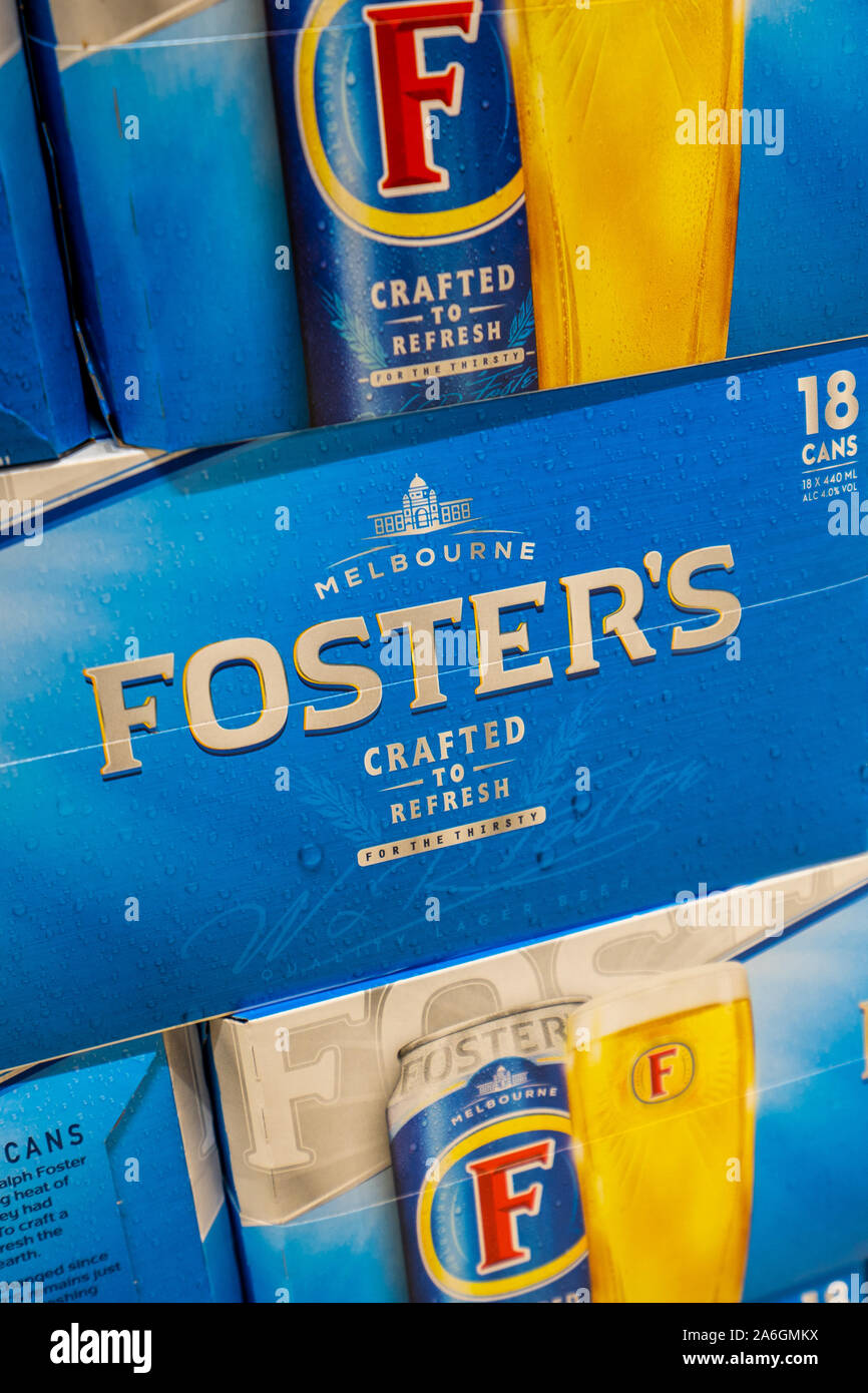 Crates of Fosters lager on offer at Christmas, Xmas time, Supermarket ...