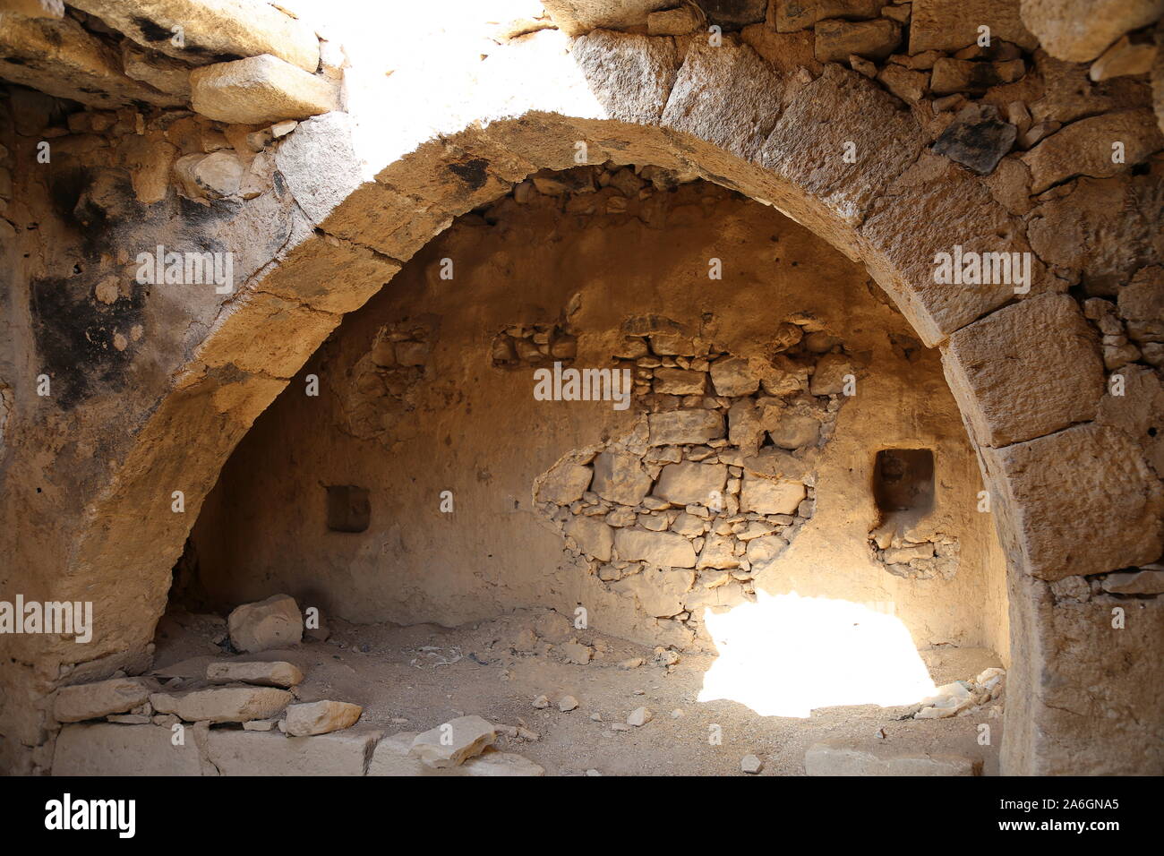 Interior of building with decorated lintel, Umm Ar Rasas, Roman period ...
