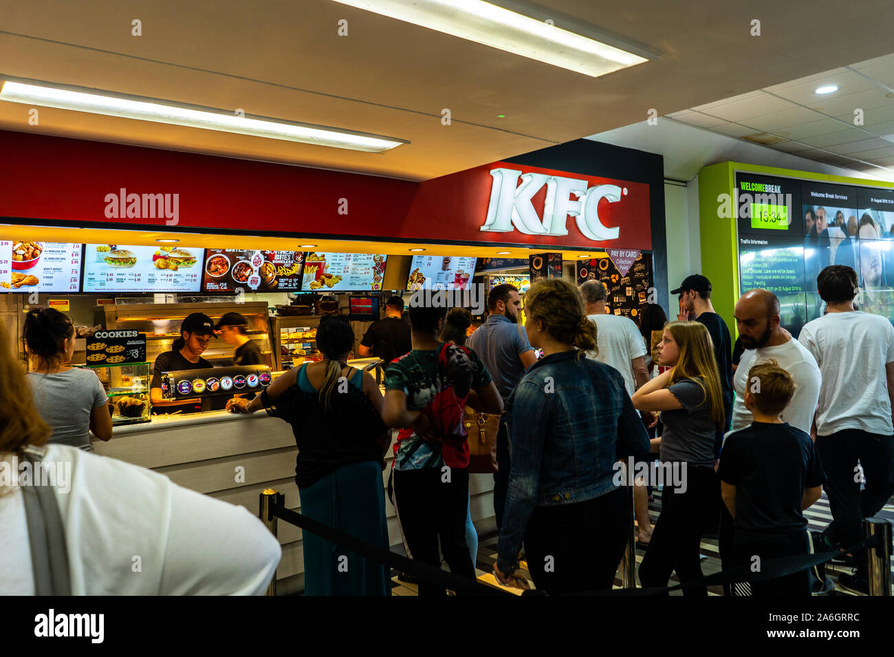 Customers queue at KFC & Burger King at the M5 motorway service station ...