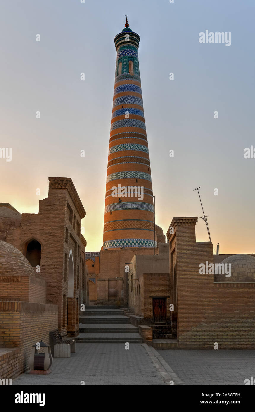 The architecture of the old city's madrassa and Islam Khoja Minaret ...