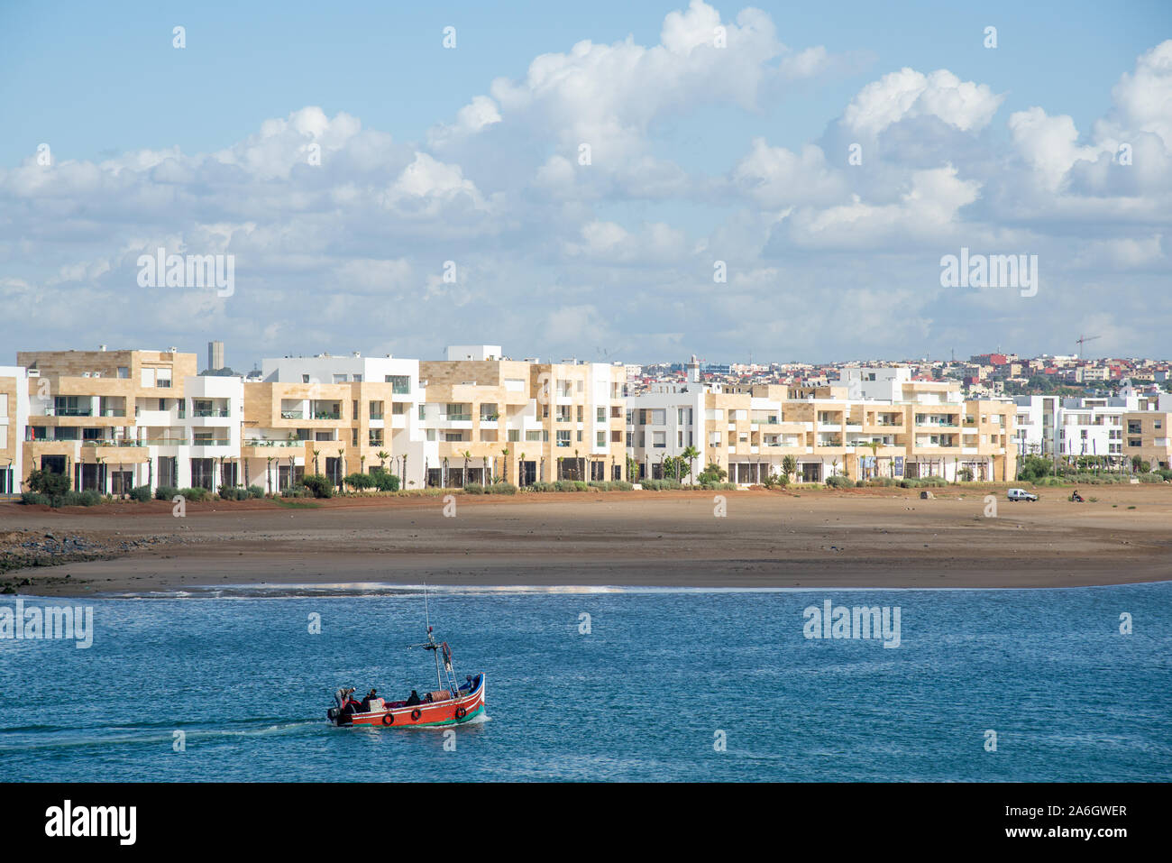 city view of modern part of Rabat next to river in Morocco Stock Photo ...