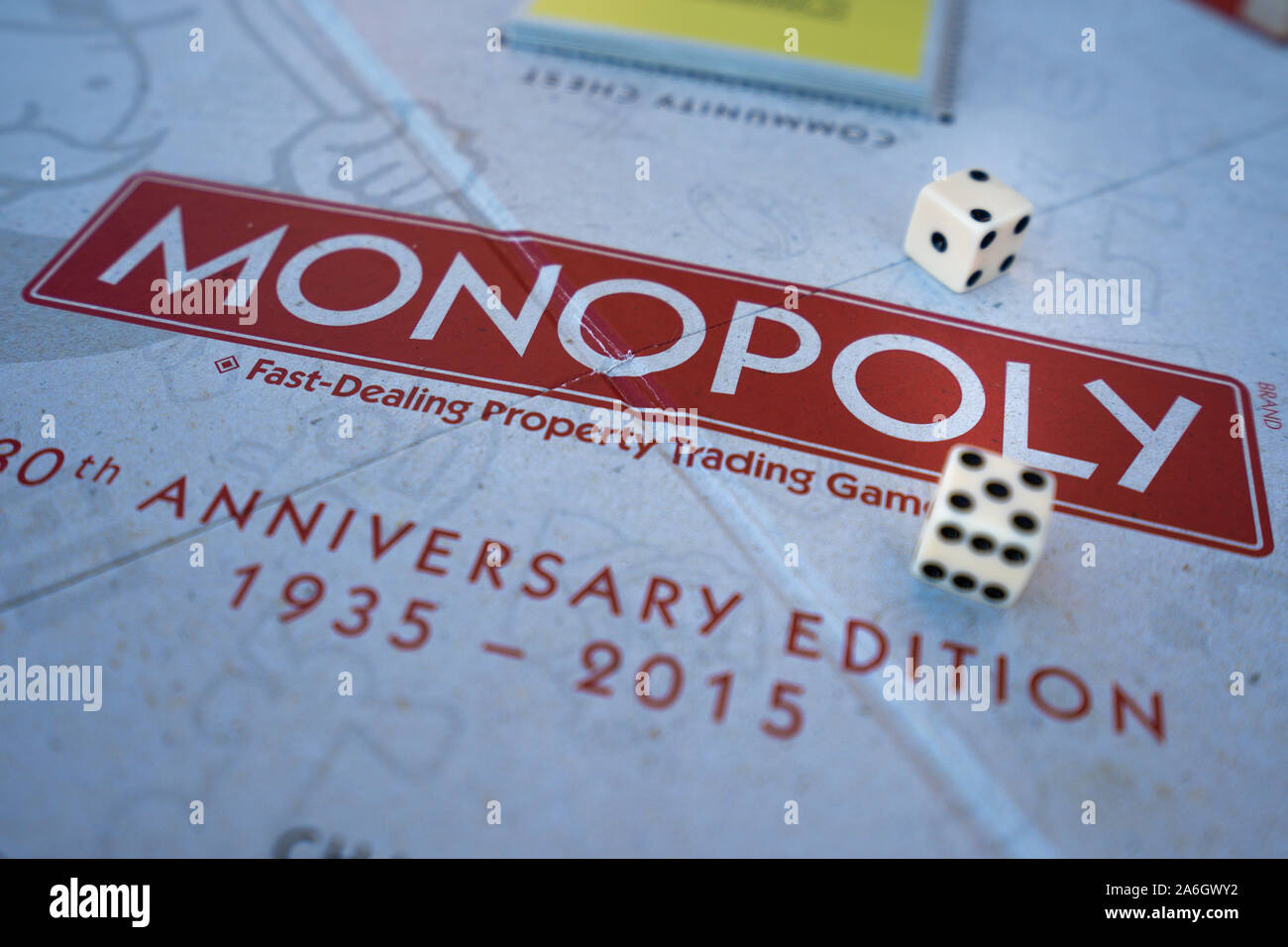 A view of the Monopoly board, 80th year collectors edition, famous ...