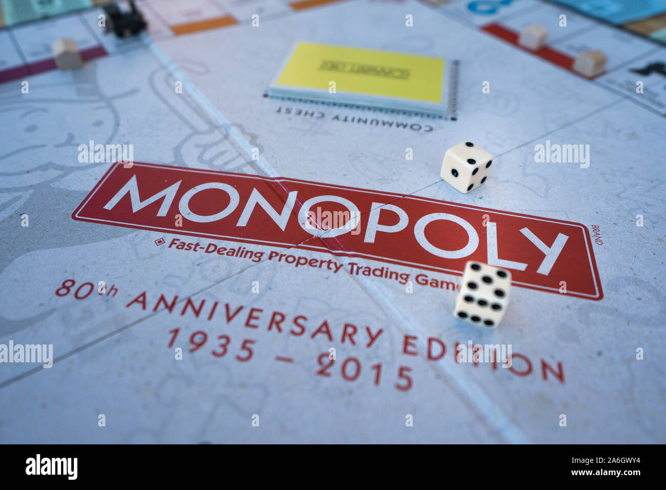 A view of the Monopoly board, 80th year collectors edition, famous ...